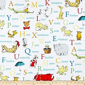 Dr. Seuss ABC Alphabet Words Adventure, Fabric by the Yard