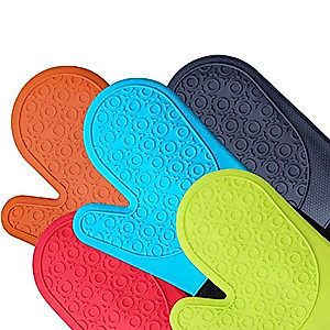 Hooshion 1 Pair Silicone Heat Resistant Gloves ,Thicken Non-Slip Oven Mitts Cooking Gloves Grilling Gloves Multipurpose Oven Mitts (Orange)