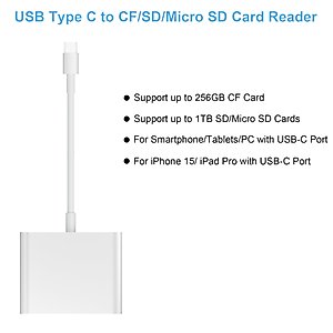TIANSONG USB C SD Card Reader for iPhone 15/Mac/iPad, 3-Slot USB Type C to CF/SD/TF Card Adapter Supports Compact Flash/Micro SD Card Compatible with MacBook Pro/Air iMac M1 M2 Android Galaxy S22 S23