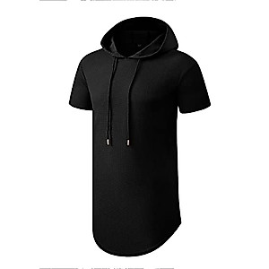 Sailwind Men's Waffle Knit Short Sleeve Hoodie Lightweight Hooded Pullover T Shirts, Black