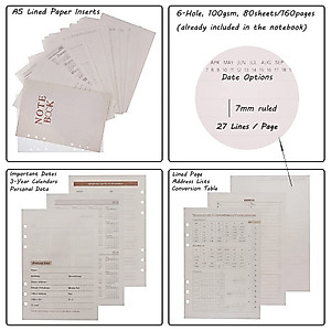 HXRTANGS A5 Loose-Leaf Notebook, Refillable 6-Ring Binder Journal Organizer with 80 Sheets Lined Paper + Planner Stickers + Subject Dividers + Index Tabs + Zip Bag + Stencil + Bookmark Ruler, Brown