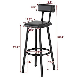 LIDYUK Bar Stools Set of 2, PU Upholstered Barstools with Back, Footrest, Simple Assembly, Industrial, Tall Counter Stools for Kitchen Island Dining Room Bar, Black