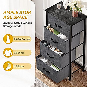 DWVO 4 Drawers Dresser, Small Dresser for Bedroom, Fabric Storage Tower, Chest of Drawers, Organizer Unit for Closets, Living Room, Sturdy Steel Frame, Wooden Top, Easy Pull Handle, Black Grey