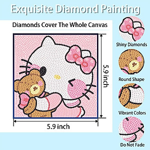 Cute 5D Diamond Art Kits, 4 Pack Cartoon DIY Painting Art for Kids Ages 4-8,Diamond Arts and Crafts Sets - Big Gem Full Drill Diamond Dots for Girls Boys Children Ages 8-12 (Kitty+Dog+Kurom1)