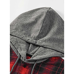JMIERR Flannel Hoodies for Men Casual Button Down Plaid Long Sleeve Lightweight Winter Shirts Jackets,US 46 (XL),0Red