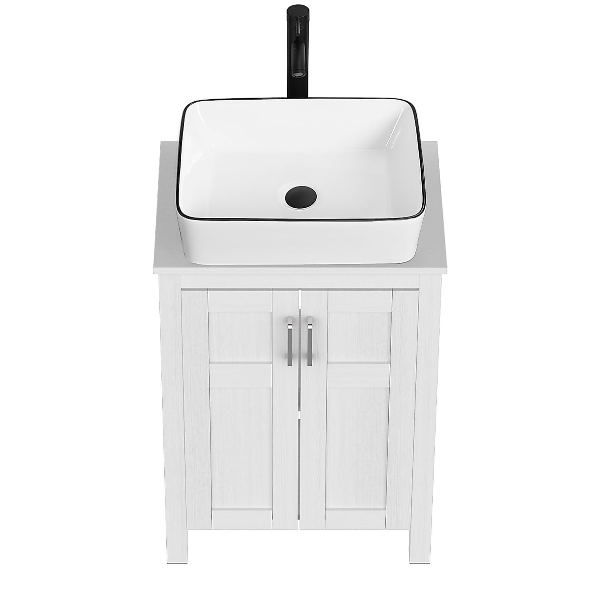 YOURLITE 24 Inch Bathroom Vanity and Sink Combo White Modern MDF Board Countertop Vessel Sink with Water Saving 1.5 GPM Faucet and Pop-up Darin Bathroom Cabinet