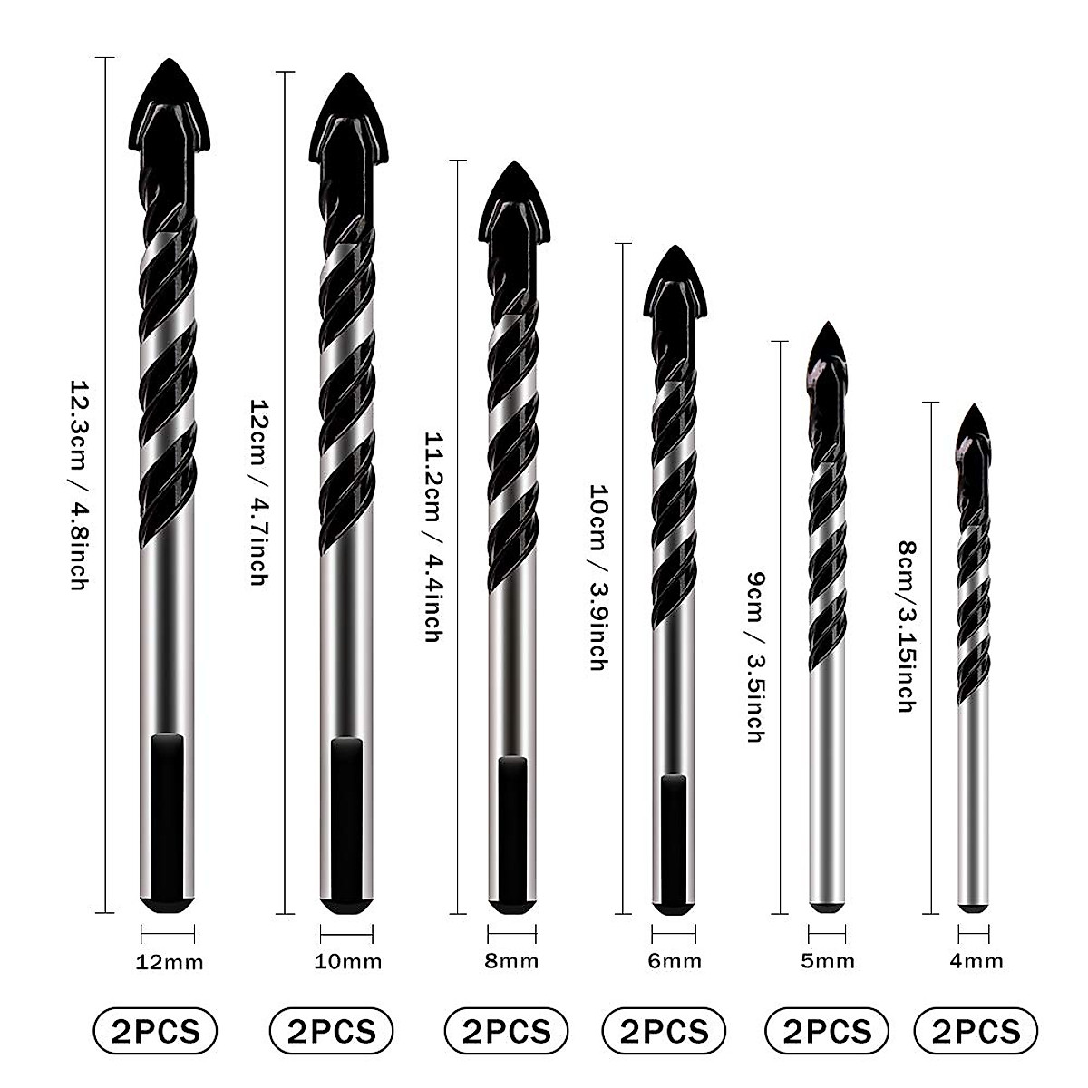 JOHOUSE 12PCS Masonry Drill Bits Set & Concrete Drill Bit, Professional Masonry Bit Tile Drill Bits Set Cement Drill Bit, 4mm to 12mm