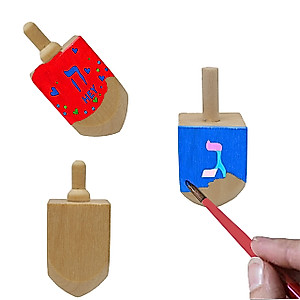 Craft-A-Dreidel, Create Your Own Custom Dreidel, Kit Includes 2 Wooden Dreidels, 3 Colors, 1 Brush, 1 Glitter, Fun and Educational (2 Dreidels)