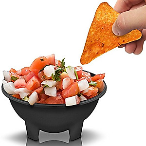 6 Pack of Salsa Bowls, Black Plastic Mexican Molcajete Chips Guacamole, Serving Dish, Sauce Cup, Side dish, Snack, Chips, Dip, Nuts or Candy. Great to use at any event.