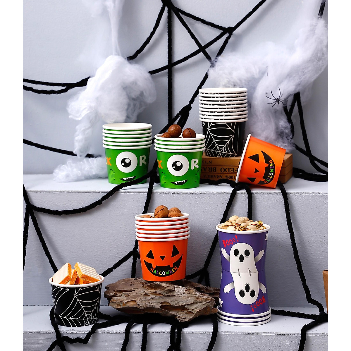 Winoo Design Halloween Treat Cups Disposable - 40 PK - 8oz Ice Cream Paper Cups Party Cups for Halloween Party Supplies Halloween Decoration Decor Tableware