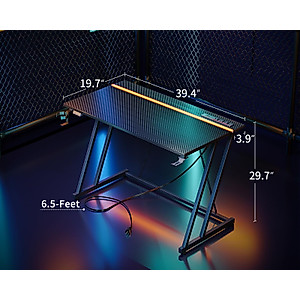 MOTPK Small Gaming Desk with LED Lights & Power Outlet, Computer Desk 39inch for Small Space, Cheap Gaming Table with Carbon Fiber Texture, Kids Desk Gift for Boys Men, Black