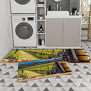 Miaklek Red Wine Kitchen Mats for Floor Anti Fatigue Mats for Kitchen Floor Kitchen Rugs Cushioned Mats Non Slip Comfort Standing Kitchen Rugs Set of 2, Grassland Sky Wine Cask