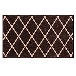 House, Home and More Skid-Resistant Carpet Indoor Area Rug Floor Mat – Diamond Trellis Lattice – Coffee Brown & Vanilla Cream – 2 Feet X 3 Feet