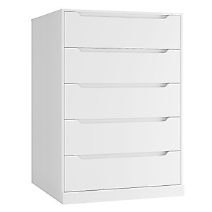 HOSTACK Modern 5 Drawer Dresser for Bedroom, Tall Chest of Drawers with Storage, Large Wood Cloth Storage Organizer with Cut-Out Handle, Accent Storage Cabinet for Living Room, Hallway, Classic White