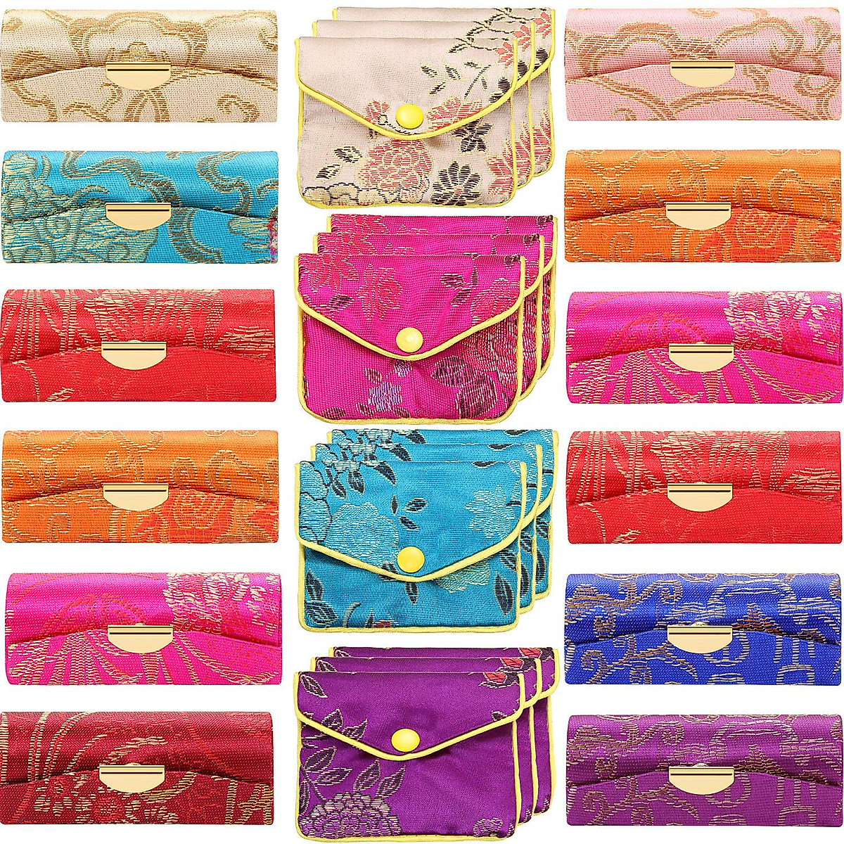 Hicarer 24 Pcs Silky Satin Fabric Lipstick Case with Mirror Lipstick Box Holder Purse Jewelry Brocade Xmas Embroidered Gift(Classic)