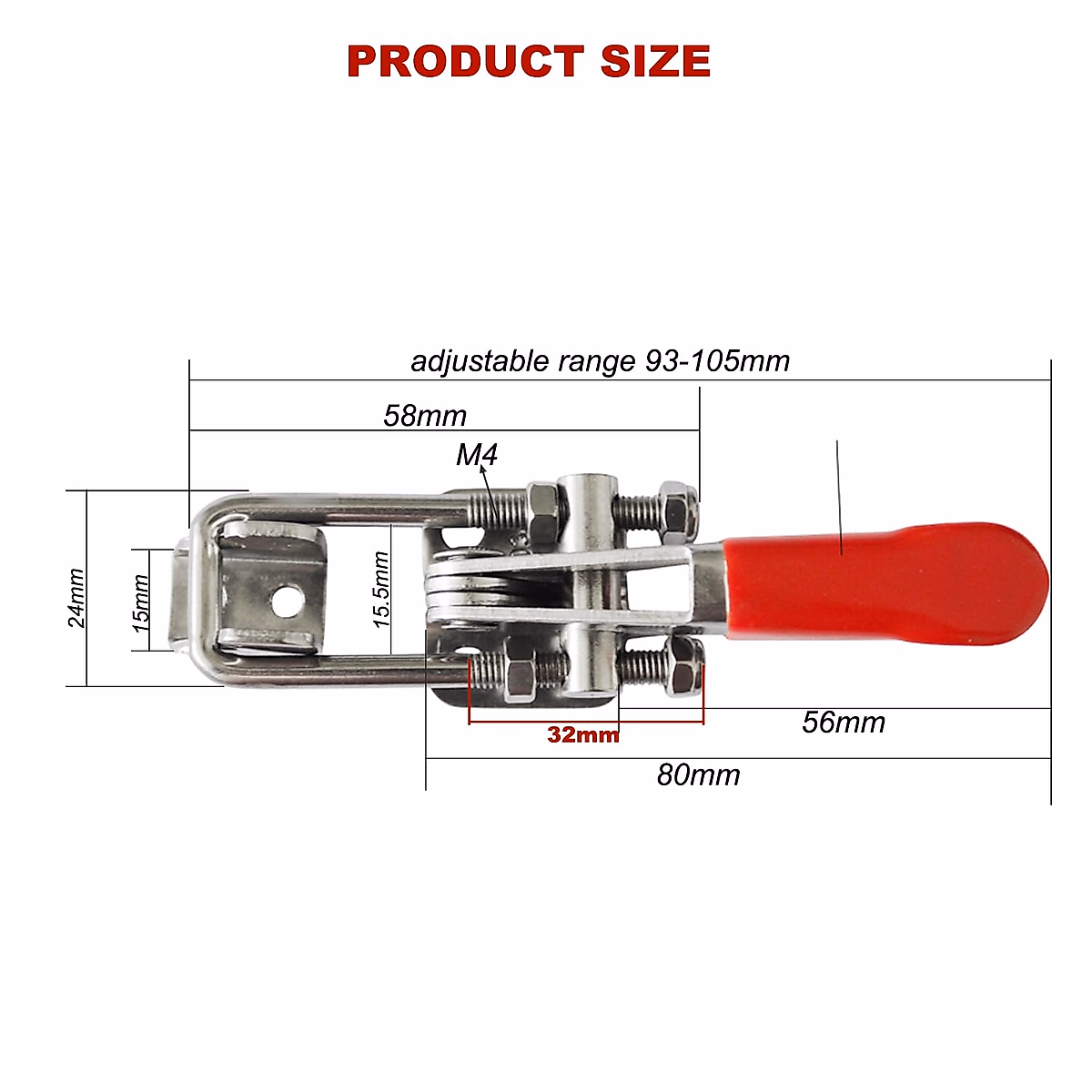 CUKAYO 2pcs Heavy Duty Toggle Clamp Capacity 400LBs, 304 Stainless Steel Adjustable U Bolt Holding Quick Release Latch (40323-2pcs)
