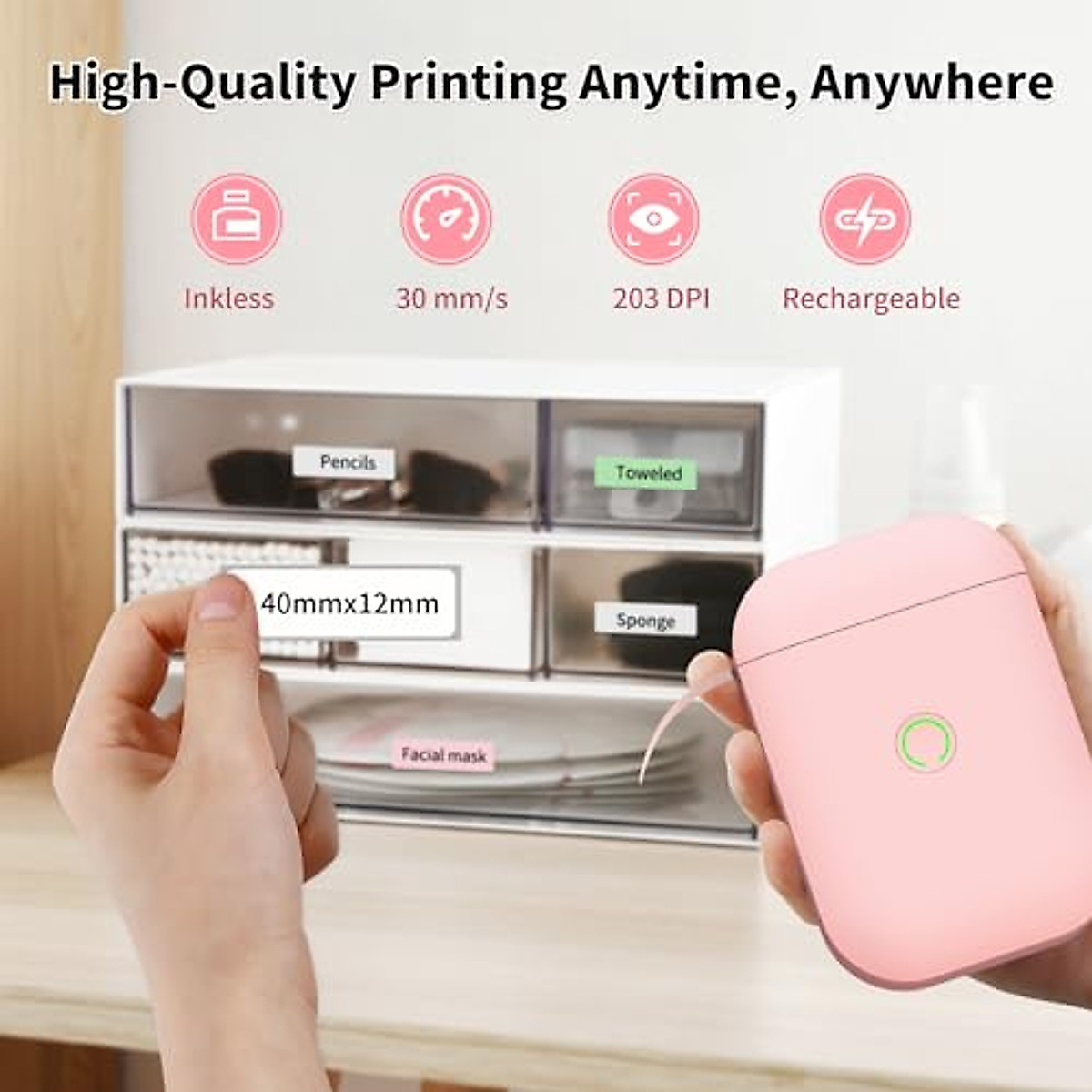 JADENS D11 Pro Portable Bluetooth Label Maker with Tape - Mini Label Printer for Storage, Barcode, Mailing, Office & Home Organizing - Sticker Maker with Multiple Templates, Pink