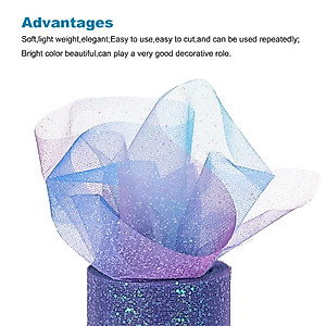 MECCANIXITY 6 Inch Rainbow Glitter Tulle Ribbon Rolls Net Fabric 10 Yards for Skirt Sewing Christmas Wedding Gift, Blue/Purple/White