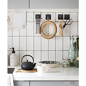 xdgeLoad Adhesive Towel Hooks for Bathroom, Adhesive Heavy Duty Towel Hooks 8 Pack, Towel Holders for Hanging/Bathroom/Kitchen/Robe, Black Stainless Steel Matte Towel Wall Hooks without Punching