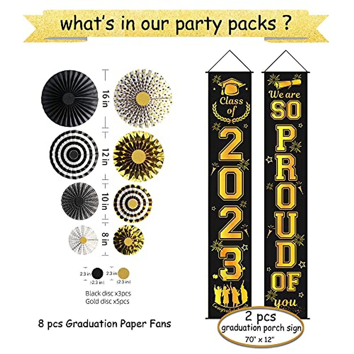 Marte&Joven Graduation Decorations Class Of 2023 - Graduation Party Supplies Including Congrats Grad Banners, Porch Sign, Paper Fans, Balloons, Foil Curtains for Graduation Party Decorations