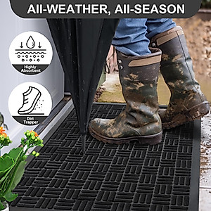 Mibao Front Door Mat, Heavy Duty Durable Welcome Mat for Outdoor Indoor, Dirt Trapper Waterproof Super Absorbent Door Mat for Entryway Outside Patio Porch, 61.5" x 36", Black