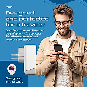 Ceptics Israel Travel Adapter 2 Pack Set, QC 3.0 & PD, Safe Dual USB & USB-C - 2 USA Socket Compact & Powerful - Use in Palestine, Gaza Strip - Type H - AP-14 - Fast Charging (AP-14-2PK)