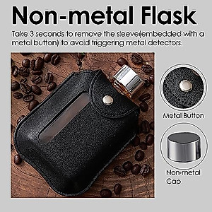 Delove Small Modern Glass Hip Flask with Removable Leather Sleeve - Durable Whiskey Flask for Men & Women - Leather Glass Flask for Liquor & Spirits,Wine (4oz x 4, Black)