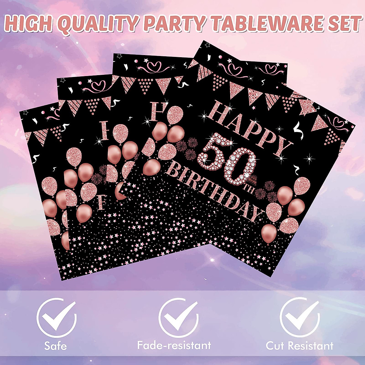 40 Pcs 50th Birthday Decorations for Women Rose Gold Pink Birthday Supplies1975 Happy 50th Birthday Party Supplies Plates and Napkins for gifts women