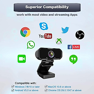 Webcam 1080p HD Computer Camera - Microphone Laptop USB PC Webcam with Privacy Shutter and Tripod Stand, 110 Degree Live Streaming Widescreen Recording Pro Video Web Camera for Calling, Conferencing