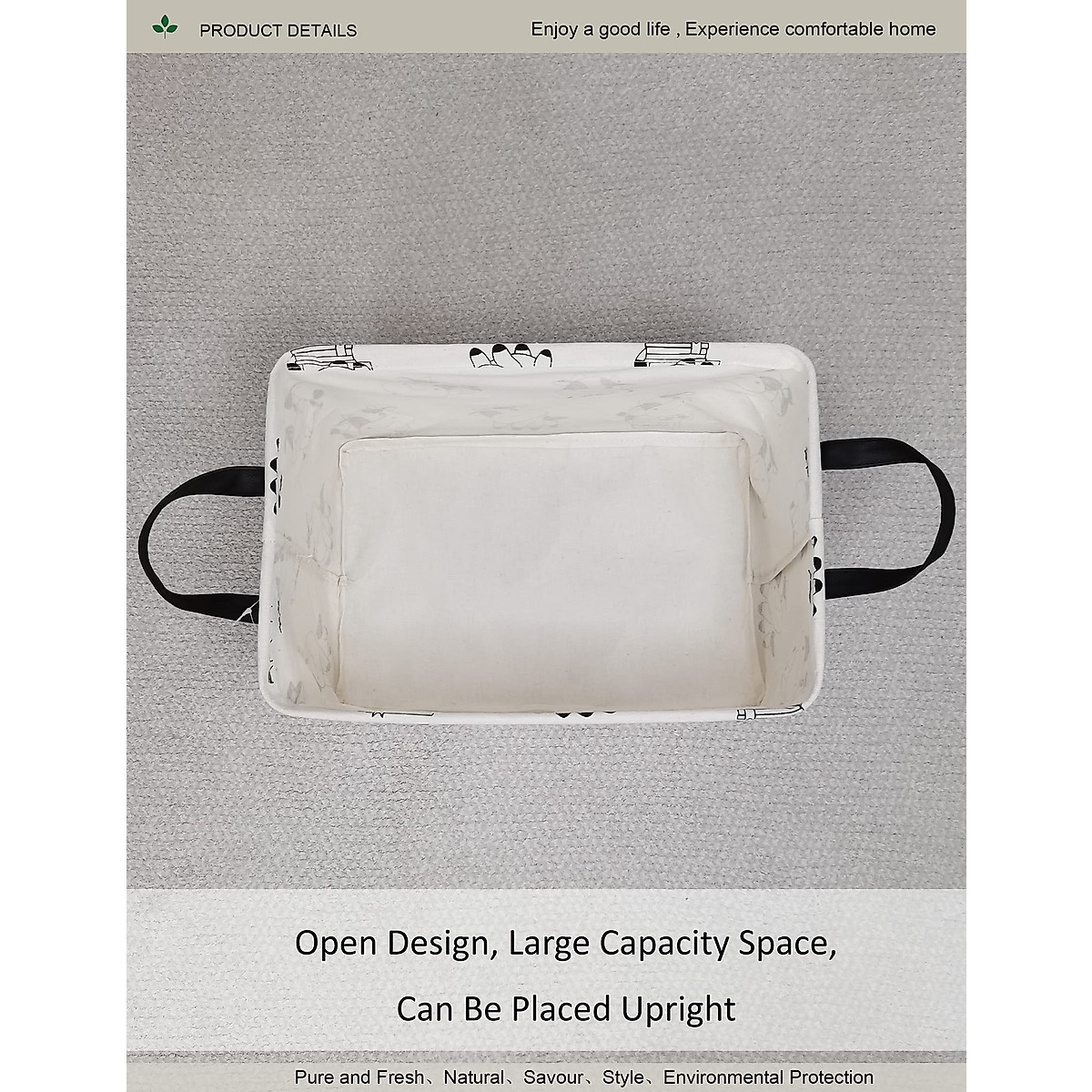 ONOEV Rectangular Folding Laundry Basket,Canvas Basket,Nersury Hamper,Suitable for Children,Office,Bedroom,Clothes,Toys Storage (REC Cow), 14.9’’L ×10.2’’W×9.05’’H inches