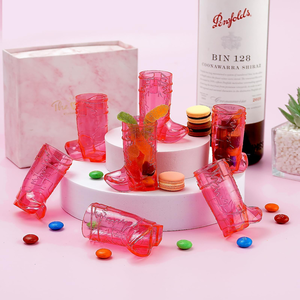 SAIAOKJ Cowboy Boot Shot Glasses, 12 Pcs 1 Oz Mini Plastic Boot Shot Glass, Reusable Plastic Boot Cups for Cowboy Cowgirl Western Theme Party Supplies Bachelorette Birthday Party Favors (Rose Red)