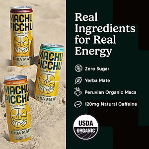 MACHU PICCHU ENERGY, Zero Sugar Yerba Mate, Clean Energy Drink Alternative, 12oz (Pack of 12) - 120mg Organic Green Coffee Bean Caffeine, Low Calorie, USDA Organic, No Artificial Flavors (Ocean Citrus)