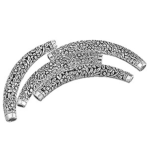 6Pcs/Set Noodle Tube Spacers Beads, Antique Silver Flower Pattern Floral Millefiori Carve for Charm Bracelet Necklace DIY Jewelry Making, 67mm Long, Hole: 3mm