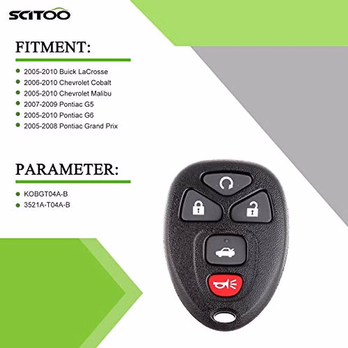 SCITOO Replacement for 2X5 Button Key Fob Keyless Entry Remote Fob Case for 04-16 for Buick LaCrosse for Chevy for Malibu for Pontiac G6 Series KOBfor GT04A