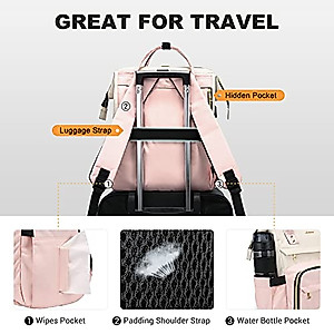 LOVEVOOK Laptop Backpack for Women Fashion Business Computer Backpacks Travel Bags Purse Doctor Nurse Work Backpack with USB Port, Fits 15.6-Inch Laptop Beige Pink