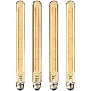 Leools T300 Led Long Bulbs,12W Dimmable Tubular Bulb,100 Watt Equivalent,E26 Edison Style Vintage LED Filament Light Bulb,Amber Glass,2700K Warm White,11.8inch(300mm) Tall T10 Light Bulbs,4-Pack.
