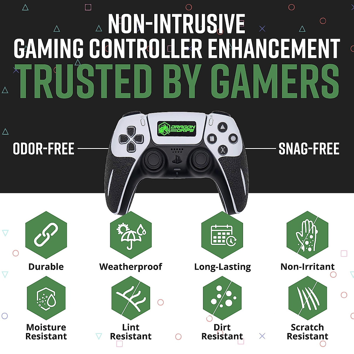 Dragon Grips PS5 Controller Grip, 22 Pcs Black Textured Non-Slip Rubber Controller Grips Stickers, Perfectly Fit to Any Handles, Trigger Buttons & D-pad, Sweat Resistant to Enhance Gaming Control, 2pk