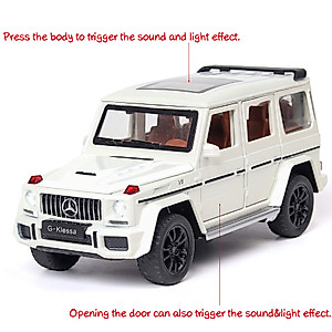 iLooboo Alloy Collectible White Benz G63 AMG Toy Vehicle Pull Back Die-Cast Car Model with Lights and Sound