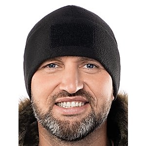 2SBR 2SABERS Tactical Winter Fleece Beanie with Patch Panel – Skull Watch Cap Hat Army