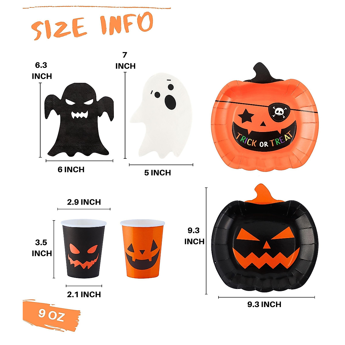 Halloween Plates and Napkins Party Supplies - Serves 24 - Pumpkin Plates and Cups Halloween Napkins for Halloween Birthday Decorations Kids Paper Plates Halloween dinnerware set