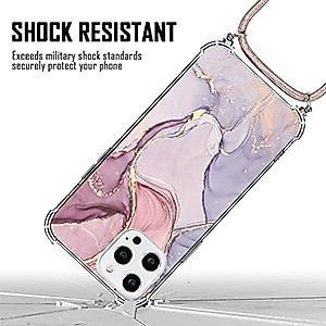 Eouine Crossbody Case for iPhone 12 Mini [5.4"] Painted iPhone 12 Mini Case with Neck Cord Lanyard Strap Pink [Hard Backplane] Anti-Scratch Transparent Silicone TPU Adjustable Necklace Strap Cover