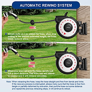 Retractable Garden Hose Reel by BSTOKCAM, 1/2" x 100ft Hybrid Rubber Hose, Heavy Duty Water Hose Reels Automatic Rewind Storage, 10 Patterns Nozzle Included