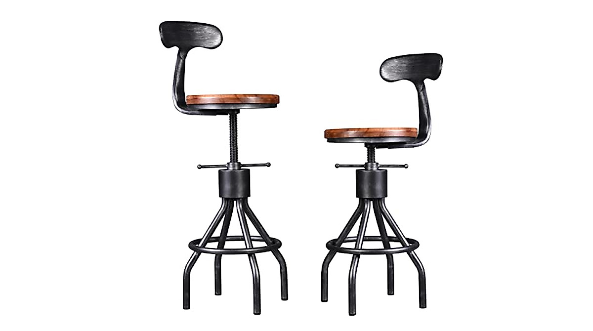 Adjustable Rustic Industrial Bar Stools w/ Backrest Set of 2
