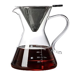 COFISUKI Pour Over Coffee Maker - Elegant Drip Coffee Maker with Reusable Stainless Steel Filter/Dripper, Lead-Free Borosilicate Glass Coffee Carafe for 1-4Cup (500ml/17oz)