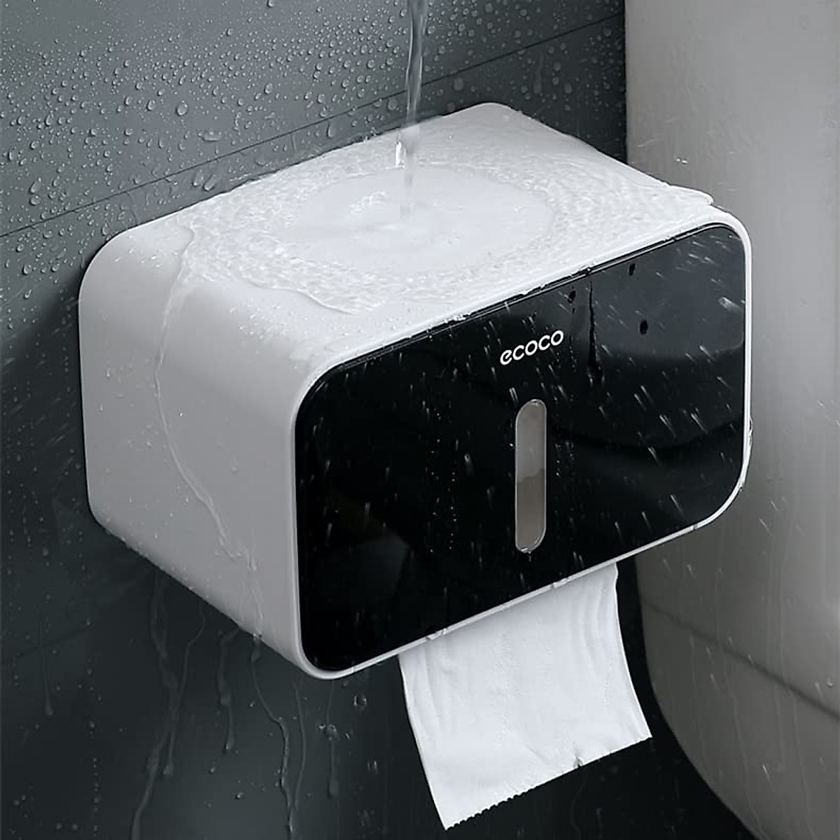 Outdoor Waterproof Toilet Paper Holder for Bathroom - Pet Proof Plastic TP Tissue Holder Dispenser Full Cover Adhesive Mounted for Small RV TP Roll