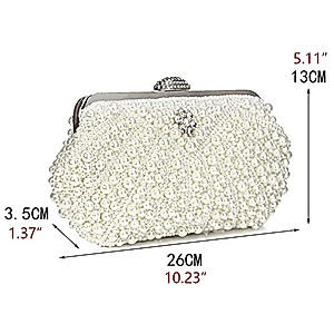 Crystal Floral Pearl Purses for Women Pearl Bag Tote Bag Beaded bag Bridal Purse Evening Party Bag with Chain Wedding Ivory