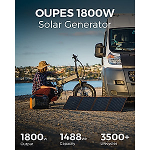 OUPES 1800W Portable Power Station with 200W Panels,1488Wh Solar Generator with 3 1800W AC Outlets, Emergency LiFePO4 UPS Battery Backup (4000W Peak) for Home Use, Camping