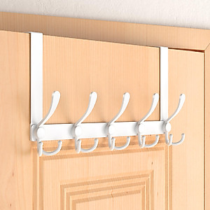 CHAUNCEY HOME Over The Door Hooks Hanger with Extended Arms for Easy Access by Women - Bathroom Accessories and Towel Rack Organizer Holder for Living Room Bedroom Hanging - 1 Pack, White