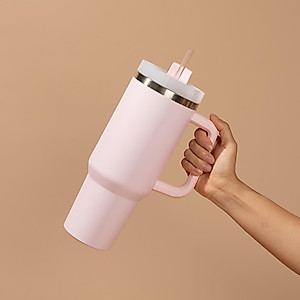 Sweet Water Decor 40 Oz Tumbler with Lid and Straw - Pink Insulated Tumblers for Hot and Cold Drinks - Coffee Tumbler with Narrow Base, Easy-Carry and Comfortable Grip Handle - Leak Proof Tumbler