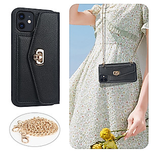 LUVI Compatible with iPhone 13 Pro Case with Card Holder Wallet for Women with Crossbody Neck Strap Lanyard Purse Handbag Shoulder Strap PU Leather Luxury Fashion 3D Crocodile Snake Skin Case Black